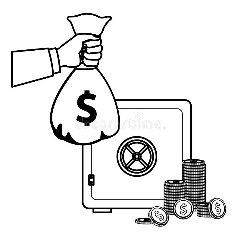 Money Bag with Safe and Coins Stock Vector - Illustration of calculator ...