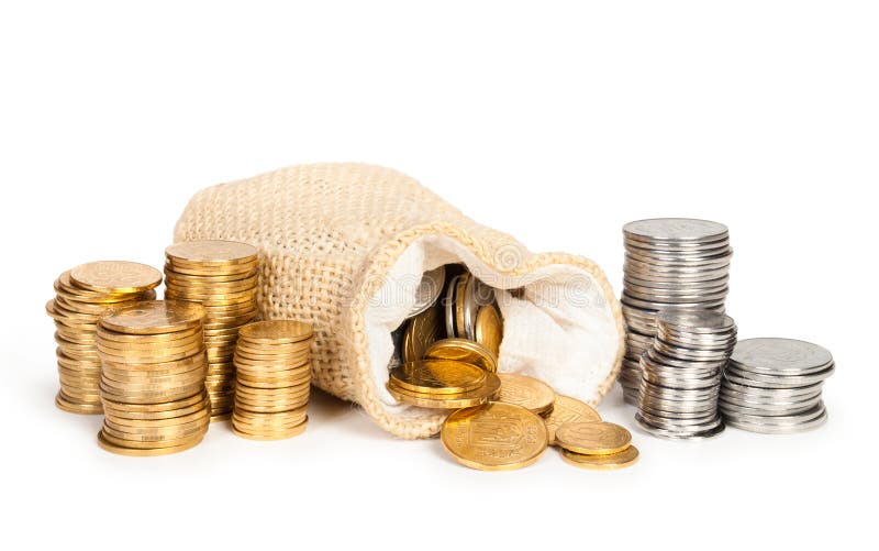 Money in Bag and Stack of Coins Stock Photo - Image of concepts ...