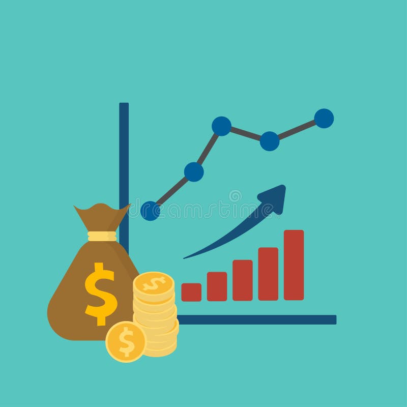 Money Bag and Stack of Coins with Rising Graph, Concept of Business ...