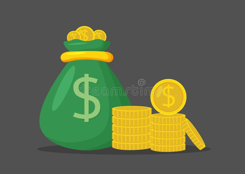 Money Bag and Stack of Gold Coins Vector Illustration Stock Vector ...