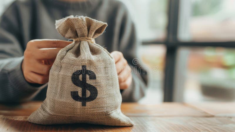 The Money Bag on Table.AI Generated Image Stock Image - Image of hand ...