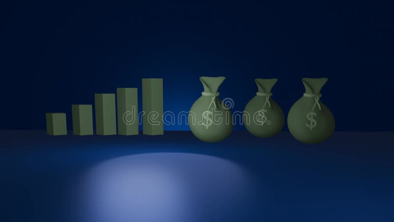 Money Bags with Green Bar Chart Graph in Three Dimension Space Stock ...