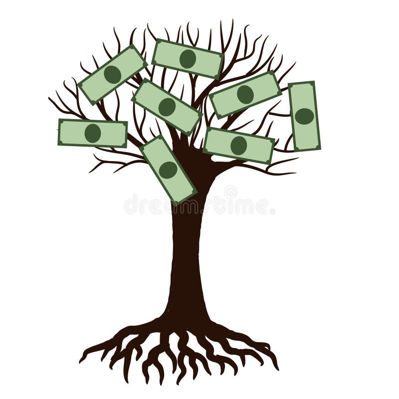 Money Bank Notes on the Tree Cartoon Stock Vector - Illustration of ...