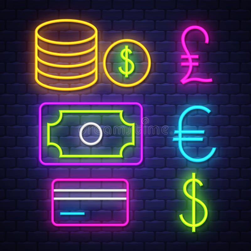 Money and Banking Neon Signs Collection Stock Illustration ...