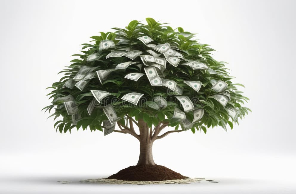 Money Banknotes, Coins, Money Tree, on White Background Stock Photo ...