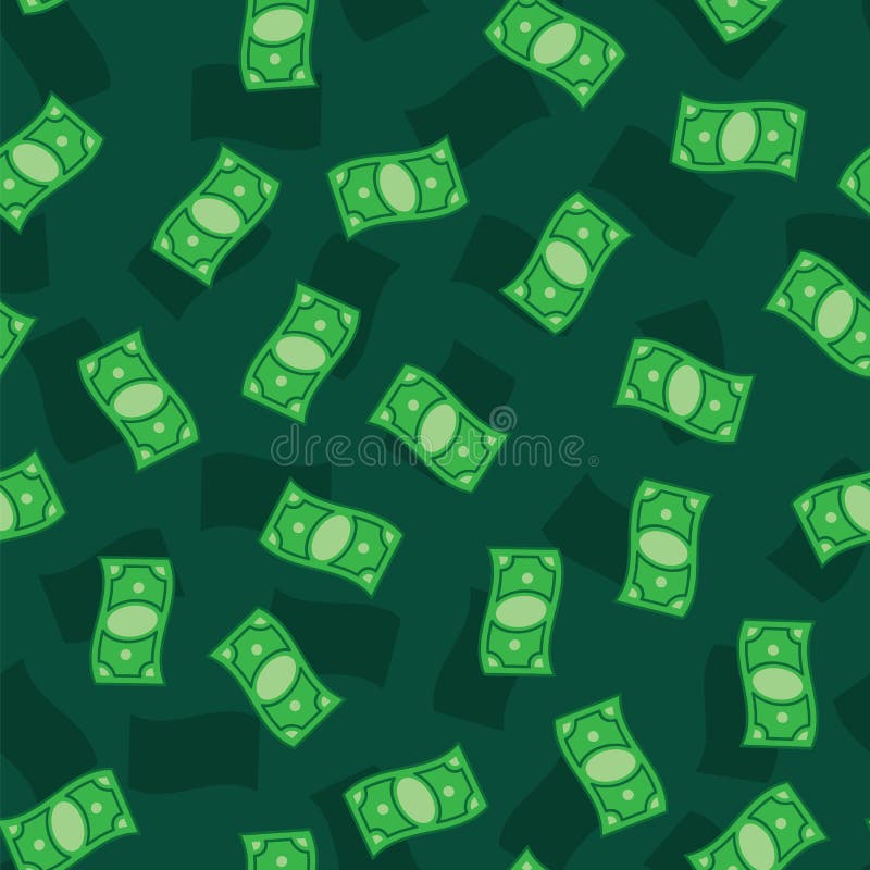 Money Banknotes on Green Background. Seamless Pattern Green Money Bills ...