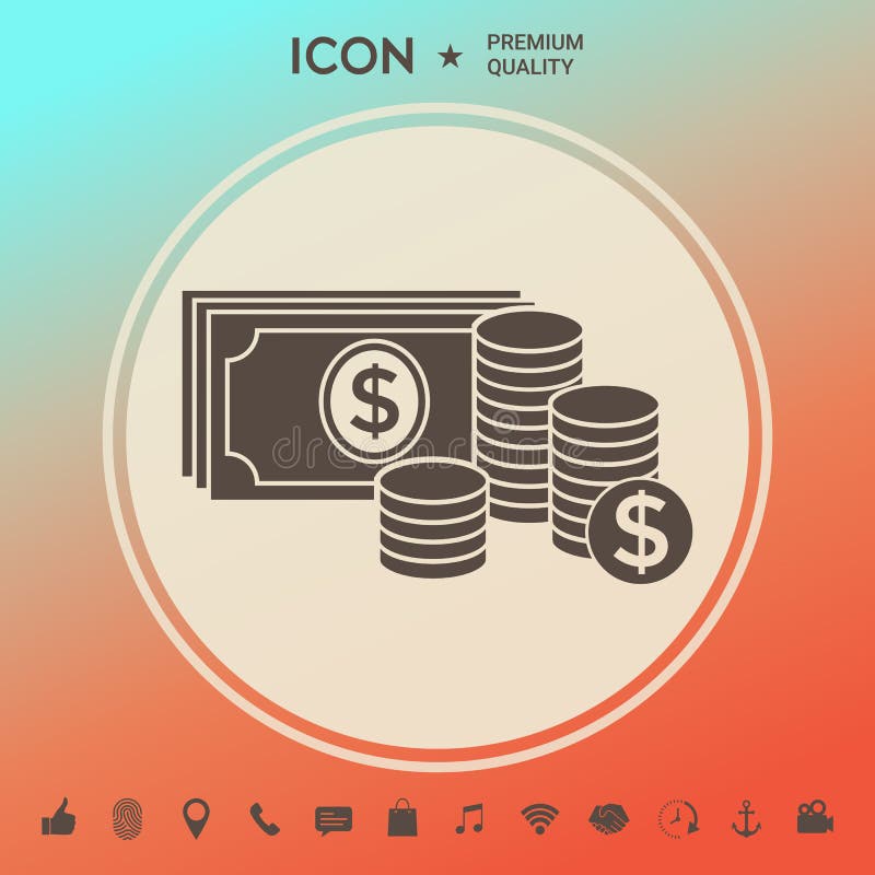 Money Banknotes Stack and Stack of Coins Icon with Dollar Symbol Stock ...