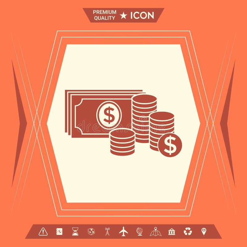 Money Banknotes Stack and Stack of Coins Icon with Dollar Symbol Stock ...