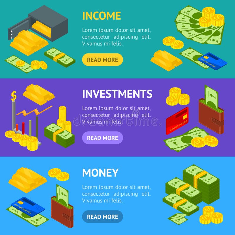 Money Banner Horizontal Set Isometric View. Vector Stock Vector ...