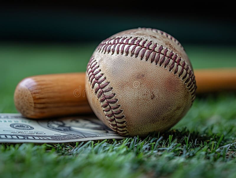 Money, Bat, and Ball on the Field Stock Illustration - Illustration of ...