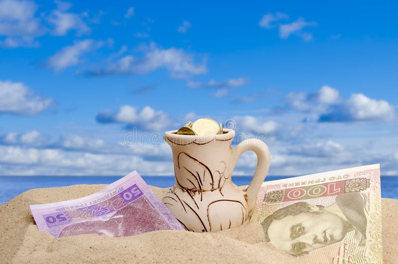 Money on a beach stock image. Image of summer, bank, grivna - 35276647