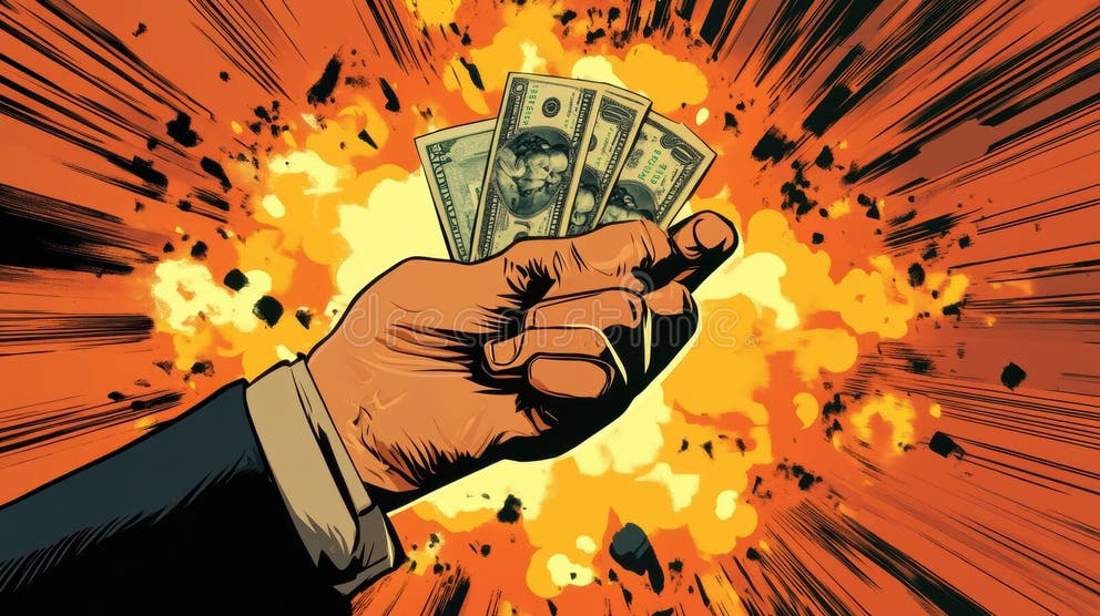 Money Being Exchanged Dramatically with Explosive Background Showcasing ...