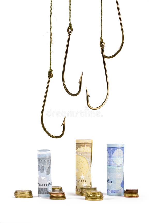 Money Being Hooked on White Background Stock Photo - Image of credit ...