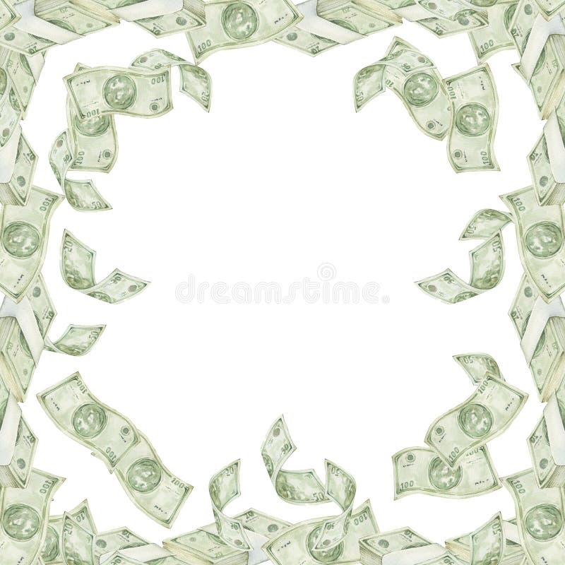 Money Bills Frame. Watercolor Illustration of Green Money Bills Stock ...