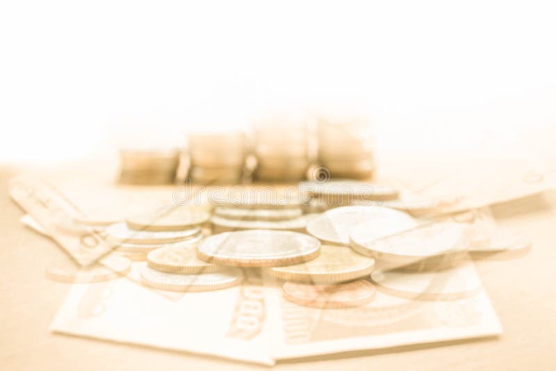 Money Bills and Stack of Coin Stock Photo - Image of notes, coin: 85669466