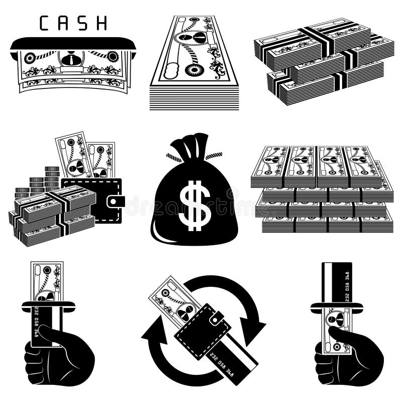 Money Black and White Icon Set Stock Vector - Illustration of money ...