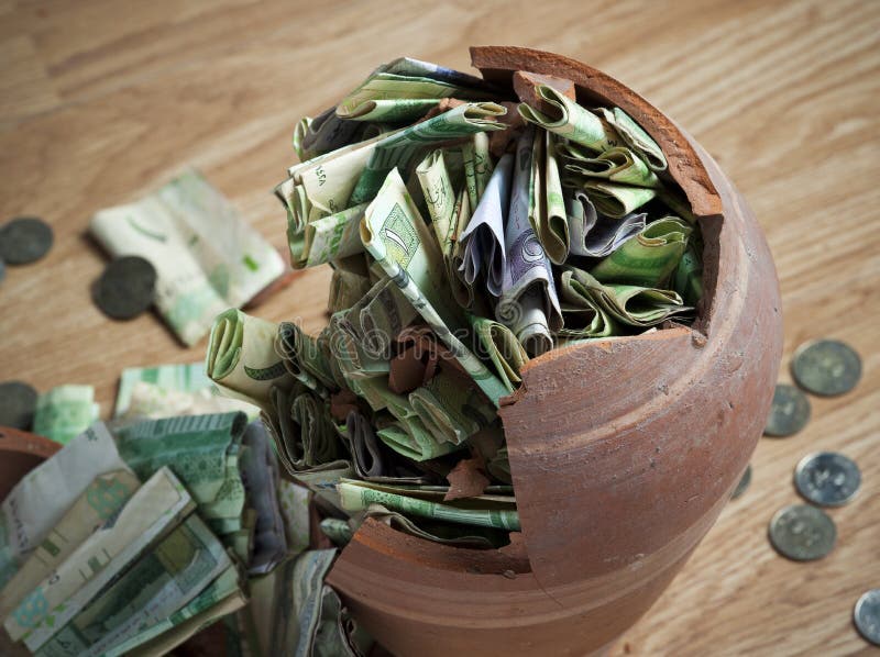 Money Box with Banknotes & Coins Stock Photo - Image of money ...