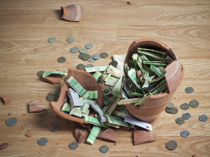 Money Box with Banknotes & Coins Stock Image - Image of investments ...