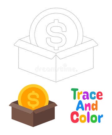 Money Box Tracing Worksheet for Kids Stock Vector - Illustration of ...
