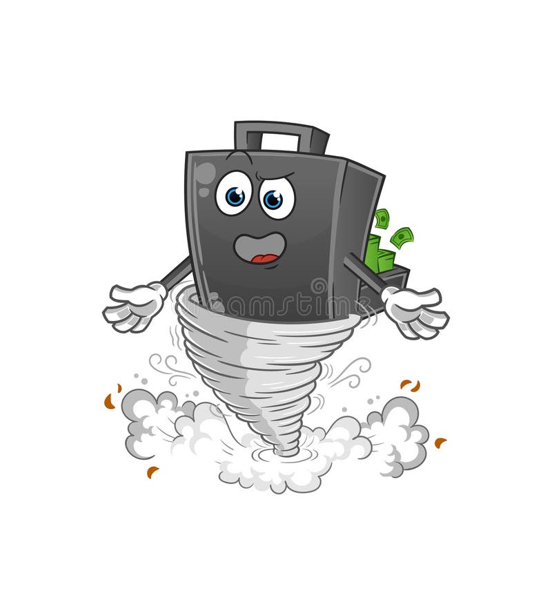 Money Briefcase in the Tornado Cartoon Character Vector Stock Vector ...