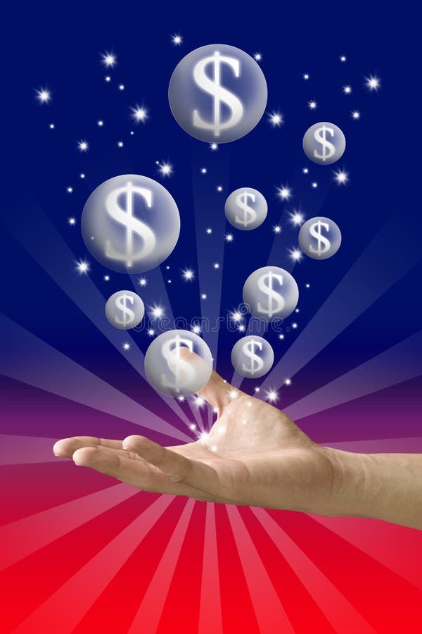 Money Bubble Flying from Hand Withcolor Background Stock Illustration ...