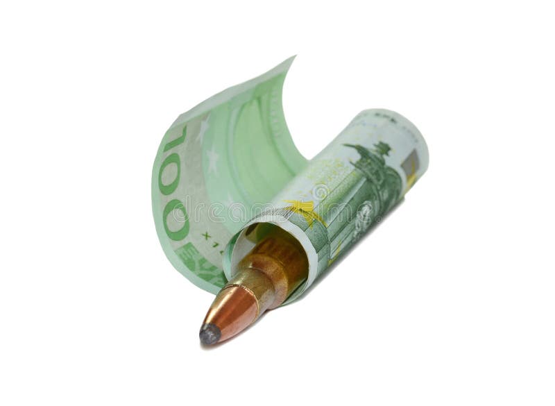 Money and a bullet. stock image. Image of euro, white - 84027193