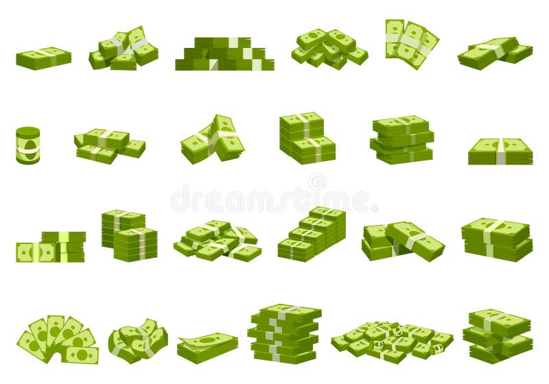 Money Bundle Icons Set Cartoon Vector. Dollar Stack Stock Vector ...