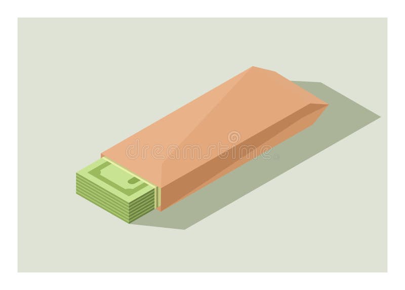 Money Bundle Inside Brown Envelope. Simple Flat Illustration in ...