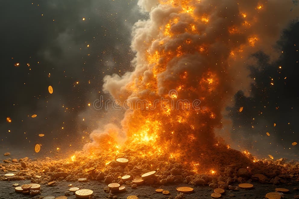 Money Burning in a Spectacular Explosion with Coins Exploding ...