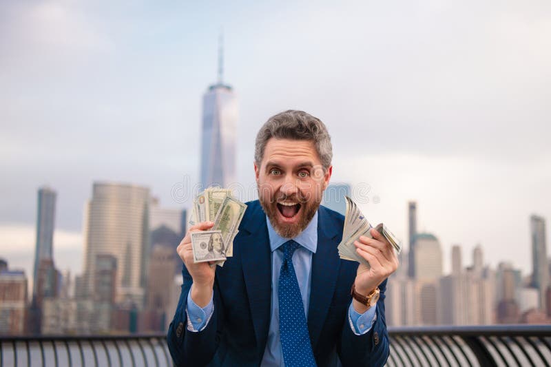 Money Business Business Man Hold Money Dollars In New York