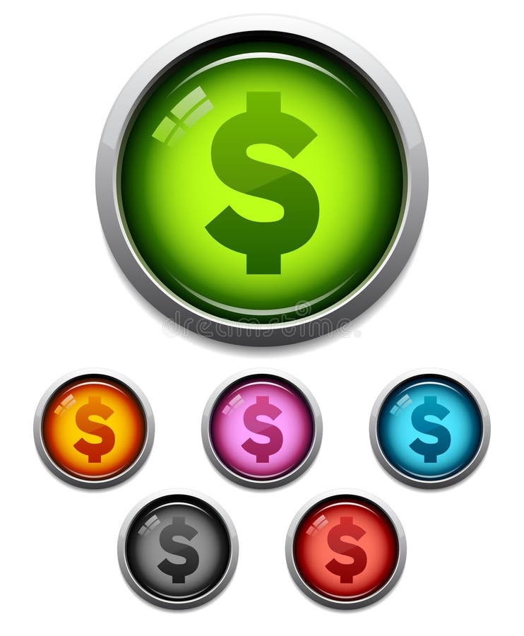 Money button icon stock vector. Illustration of blue, glass - 6070827