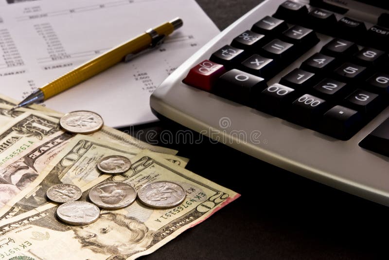 Money, Calculator and Financial Statement Stock Image - Image of ...