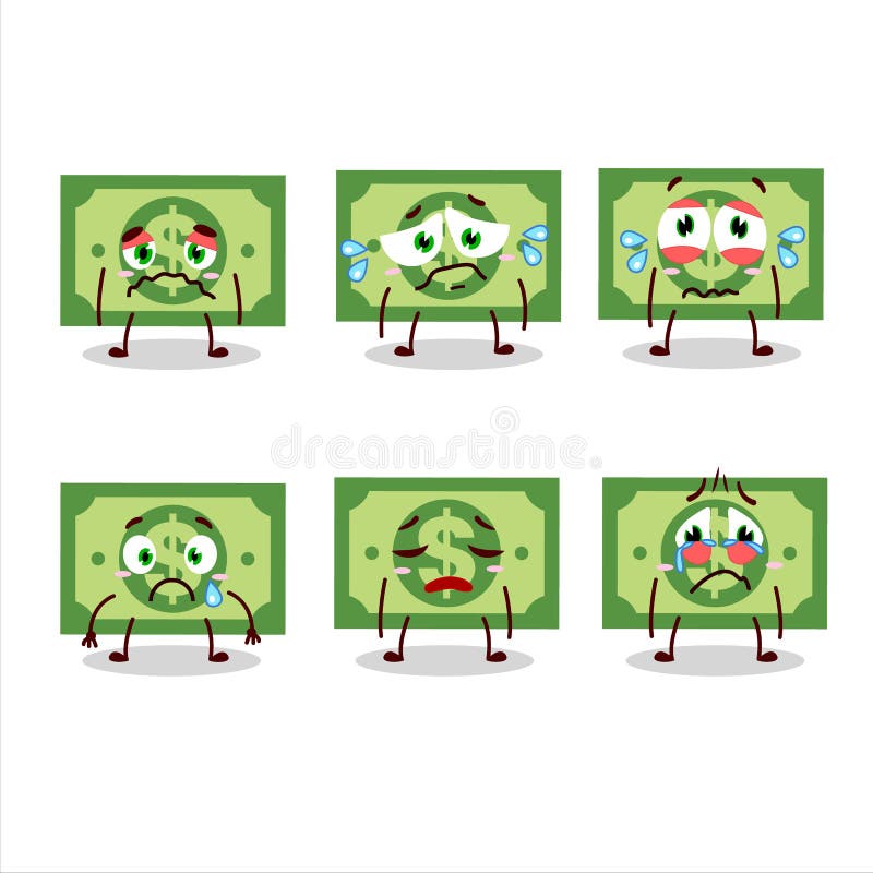 Money Cartoon in Character with Sad Expression Stock Vector ...
