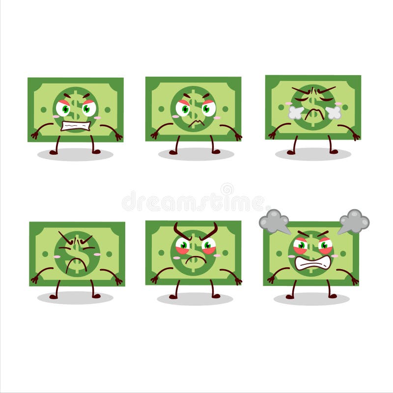 Money Cartoon Character with Various Angry Expressions Stock Vector ...