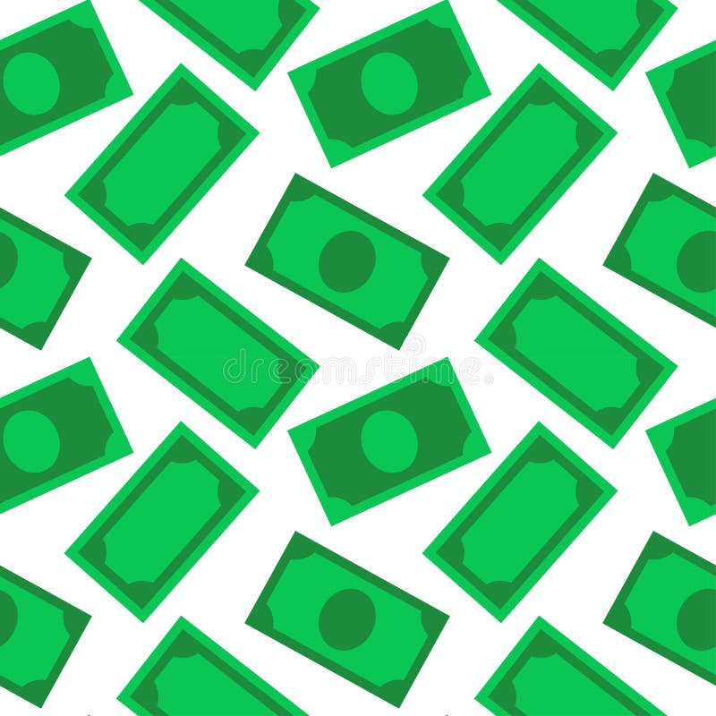 Money Cartoon Vector Seamless Pattern. Pattern of Green Banknotes on ...