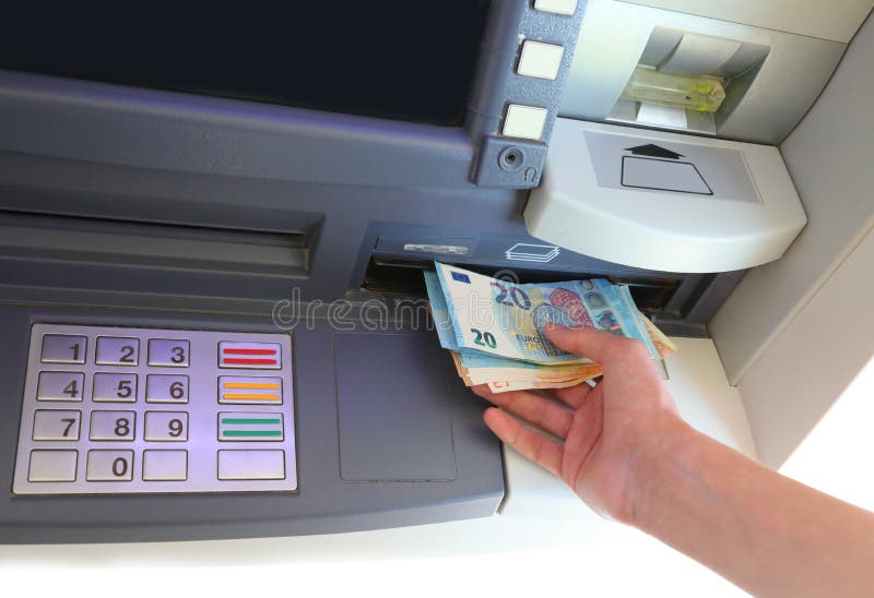 Money from Cash Machine and Numeric Keypad To Enter PIN Code Stock ...