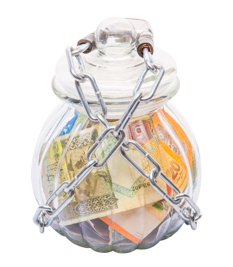 Money in a Chained Jar stock photo. Image of guard, money - 37983204