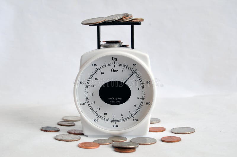 Money and Change on a Weight Scale Stock Image - Image of mass, money ...
