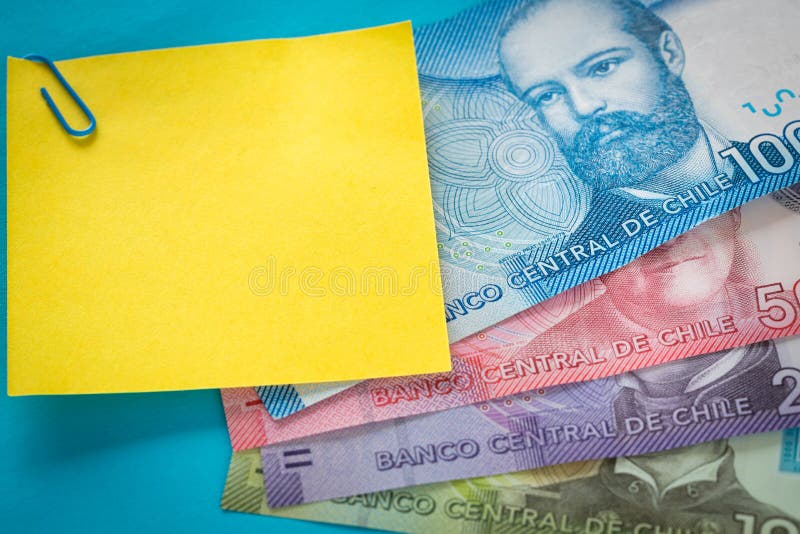 Chile Money, Banknotes with Yellow Sticky Note for Your Own Notes Stock ...