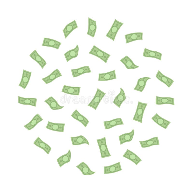 Money Cloud in Circle Shape. Falling Dollar Banknotes on White ...