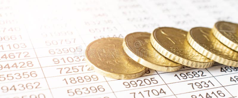 Money Coin on Accounting Report Sheet Background, Saving Money or ...