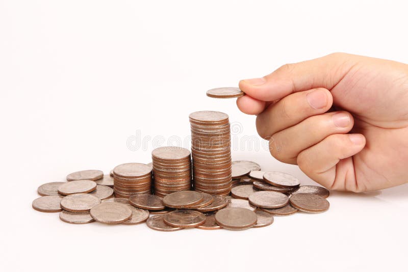 Money Coin Stack Growing Business in Hand Stock Image - Image of fund ...