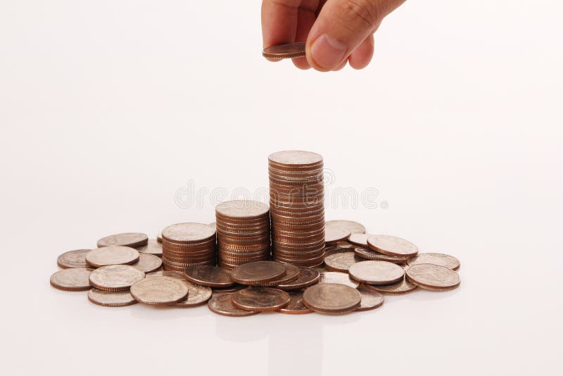 Money Coin Stack Growing Business in Hand Stock Photo - Image of white ...