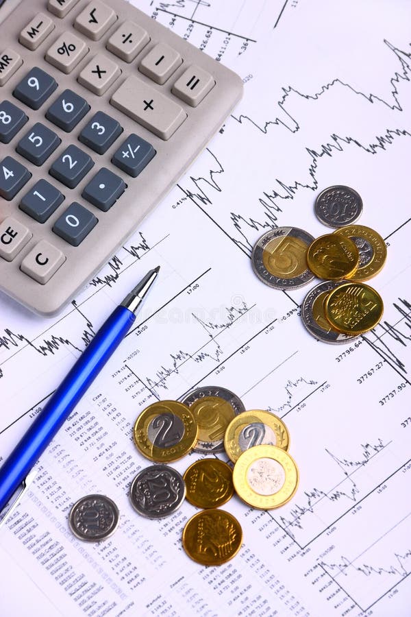 Money coins, calculator stock image. Image of growth - 22684631