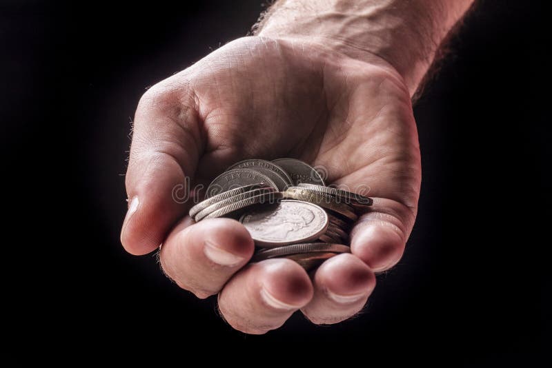 Coins on hand stock photo. Image of deposit, businessman - 36821784
