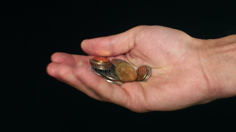 Money coins in hand stock footage. Video of finance, male - 57000366