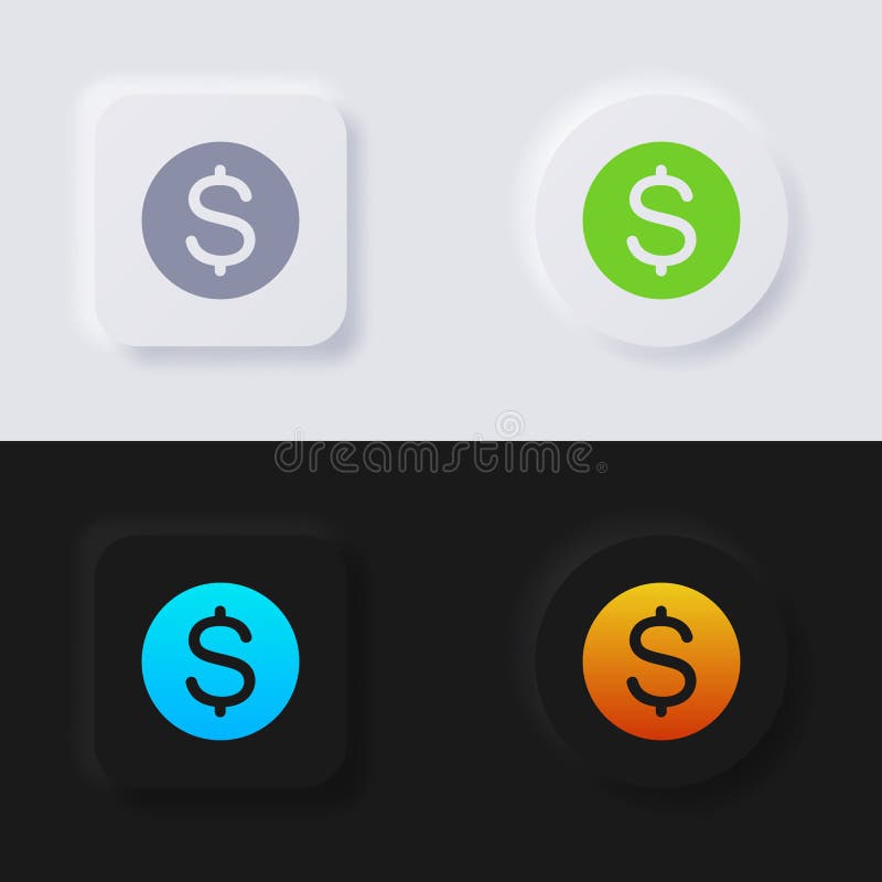 Money Coins Icon Set, Multicolor Neumorphism Button Soft UI Design ...