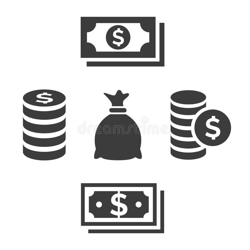 Money and Coins Icons on White Background Stock Illustration ...