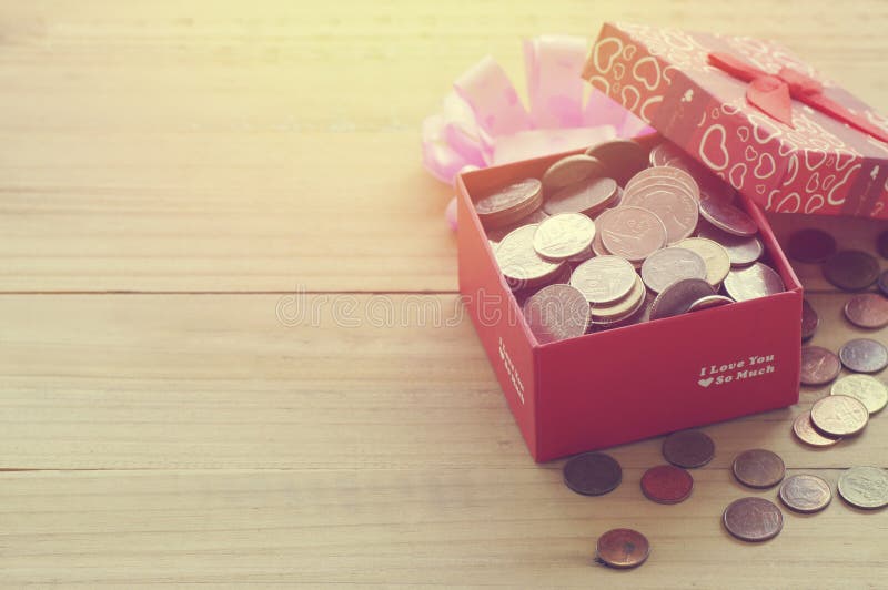Money Coins in Present and Gift Box Stock Image - Image of wealth ...