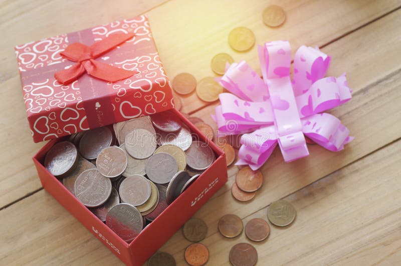 Money Coins in Present and Gift Box Stock Image - Image of pound, open ...